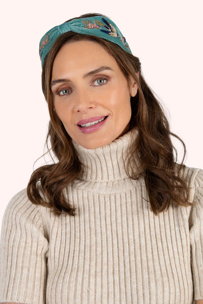 Powder Velvet Embroidered Headband - Swooping Swallows – The Lovely Room